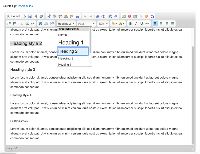 Heading and paragraph styles - DC2